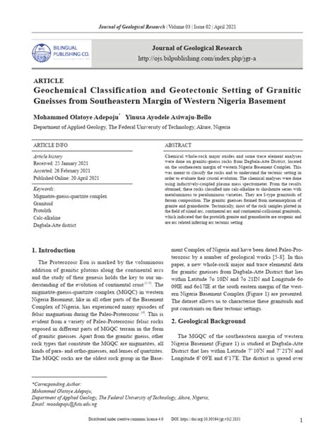 Geochemical Classification And Geotectonic Setting Pdf