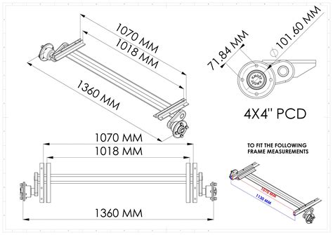 Axle 600kg Gross Unbraked 4x4pcd 1360ohf Angle Iron Mounting Brackets