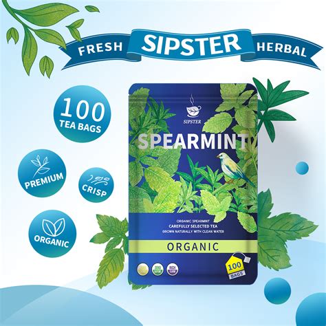 Spearmint Herbal Tea Organic —100 Tea Bags 160 Grams Non Gmo