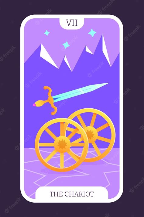 The Chariot 타로 만화 플랫 카드 템플릿 메이저 아르카나 타로 벡터 일러스트레이션 난해한 마법과 점성술 기호가 있는
