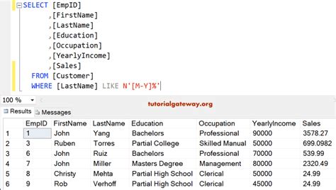 SQL LIKE Operator And Wildcards