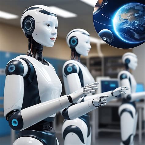A Woman Collaborates With An Ai Robot In The Office Highlighting The Concept Of Automation And
