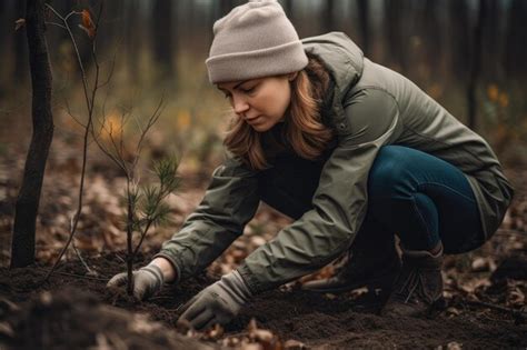 Premium AI Image Woman In The Forest Planting A Tree Created With Generative Ai