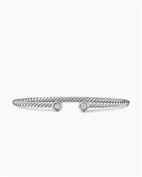 Micro Cable Flex Round Bracelet In Sterling Silver With Diamonds 26mm