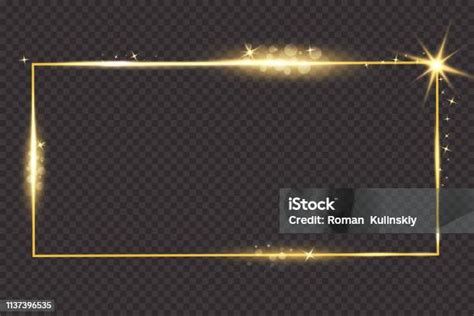 조명 효과와 벡터 황금 프레임입니다 빛나는 사각형 배너입니다 검은 투명 배경에 고립 벡터 일러스트 레이 션 Eps 10 10에 대한 스톡 벡터 아트 및 기타 이미지 Istock