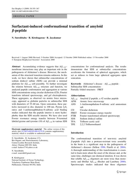 Pdf Surfactant Induced Conformational Transition Of Amyloid β Peptide
