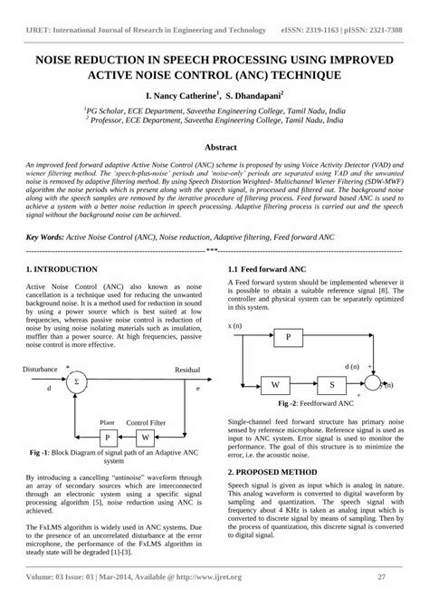 pdf noise reduction in speech processing using improved active noise