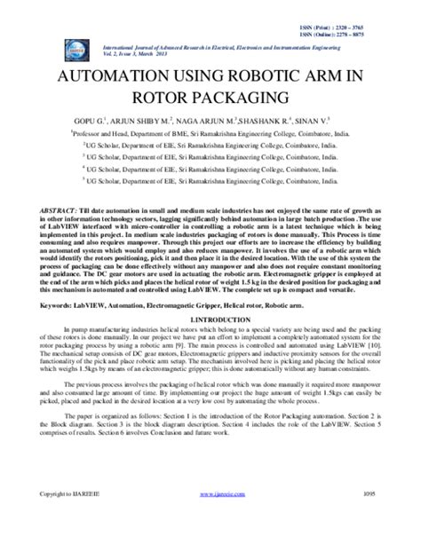 Pdf Automation Using Robotic Arm Inrotor Packaging