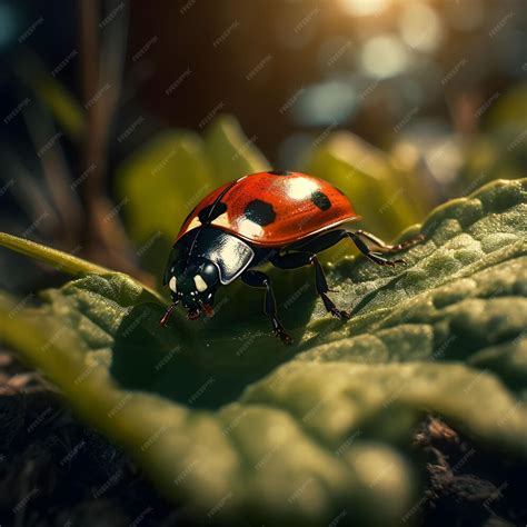 Ai Generated Illustration Of A Ladybug On A Lush Green Leaf Premium Ai Generated Image