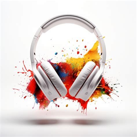 Premium Photo Enchanting White Headphones On Colorful Paint Splatter Dynamic Symmetry