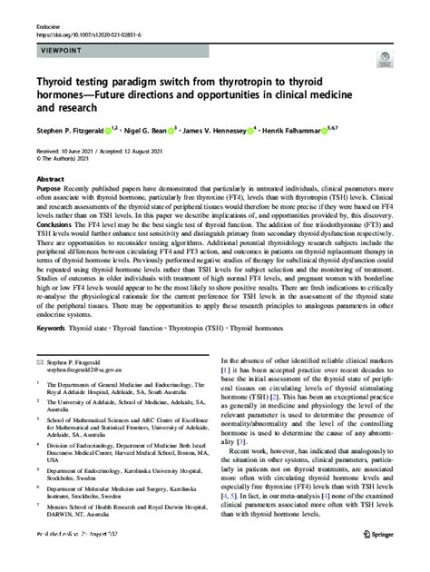 Pdf Thyroid Testing Paradigm Switch From Thyrotropin To Thyroid Hormones—future Directions And