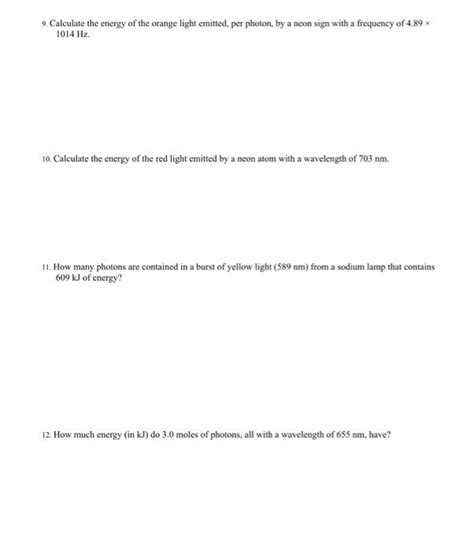 Solved 9 Calculate The Energy Of The Orange Light Emitted