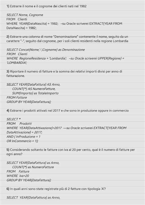 Esercizi Query Sql Con Soluzioni Appunti Di Elementi Di Informatica Docsity