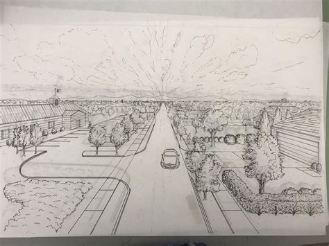 One Point Perspective Landscape Drawing