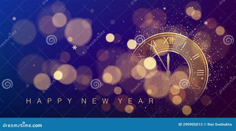 New Year Countdown Clock On Glittering Midnight Sky With Blur And Bokeh Purple And Dark Blue