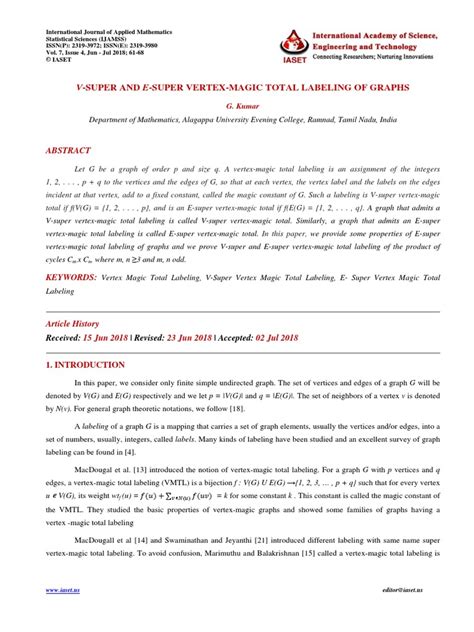 Ijamss V Super And E Super Vertex Magic Total Labeling Of Graphs
