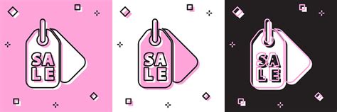 분홍색과 흰색 검은색 배경에 격리된 비문 판매 아이콘으로 가격 태그를 설정합니다 가격 배지 프로모션 태그 할인 벡터 일러스트레이션 가격에 대한 스톡 벡터 아트 및 기타