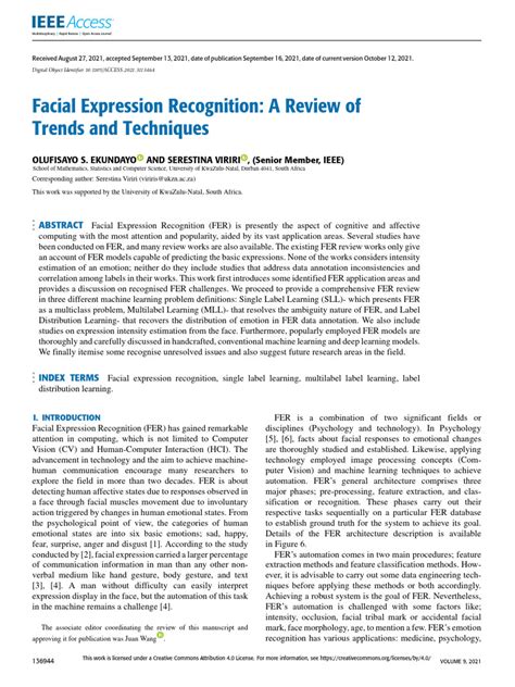 facial expression recognition a review of trends and techniques pdf