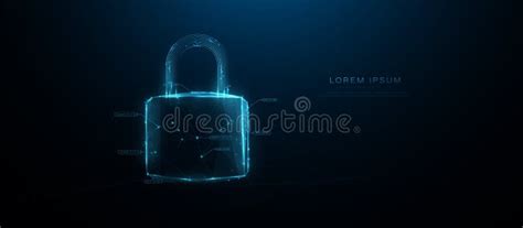 Digital Cyber Security Concept Lock Symbol From Lines And Triangles Point Connecting Network