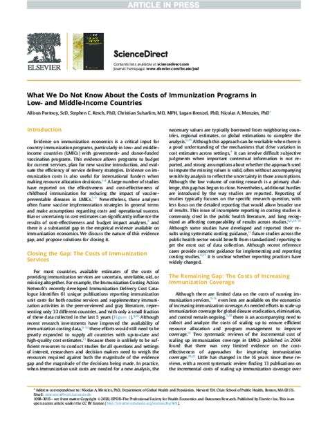 Pdf What We Do Not Know About The Costs Of Immunization Programs In