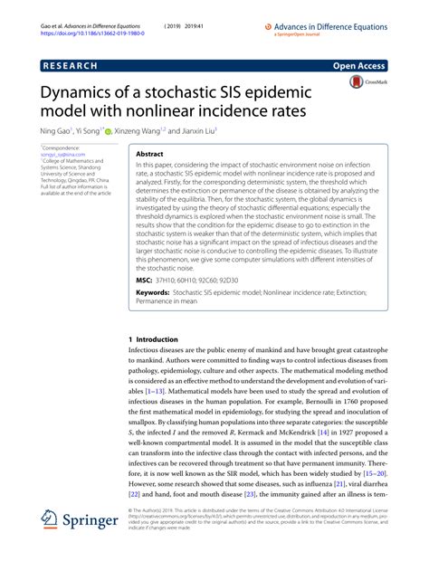 Pdf Dynamics Of A Stochastic Sis Epidemic Model With Nonlinear