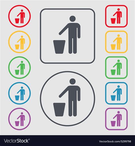 Throw Away The Trash Icon Sign Symbol On Round Vector Image