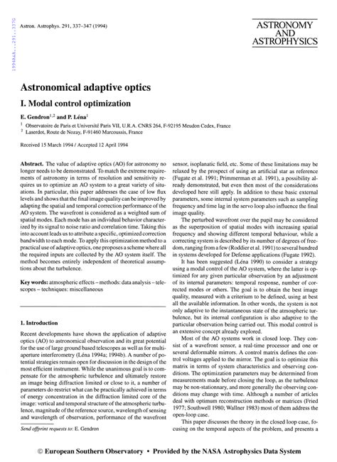 Pdf Astronomical Adaptive Optics 1 Modal Control Optimization