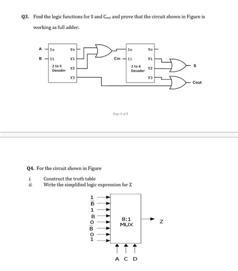 solved q3 find the logic functions for sand cout and prove