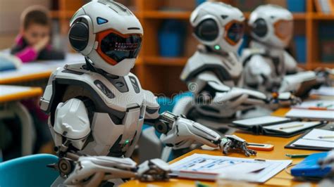 Classroom With Robots Learning From Textbooks Stock Image Image Of