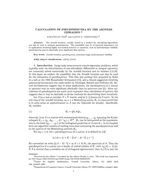Pdf Calculation Of Pseudospectra By The Arnoldi Iteration