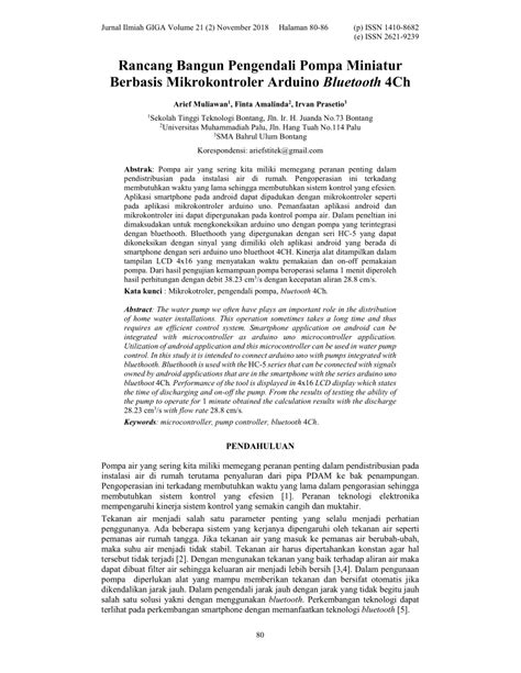 Pdf Rancang Bangun Pengendali Pompa Miniatur Berbasis Mikrokontroler