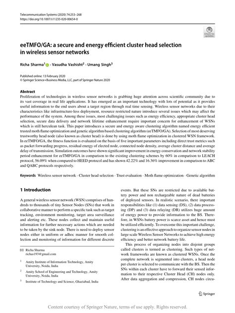 Eetmfo Ga A Secure And Energy Efficient Cluster Head Selection In Wireless Sensor Networks