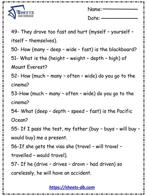 7th Grade Grammar Worksheets Sheets