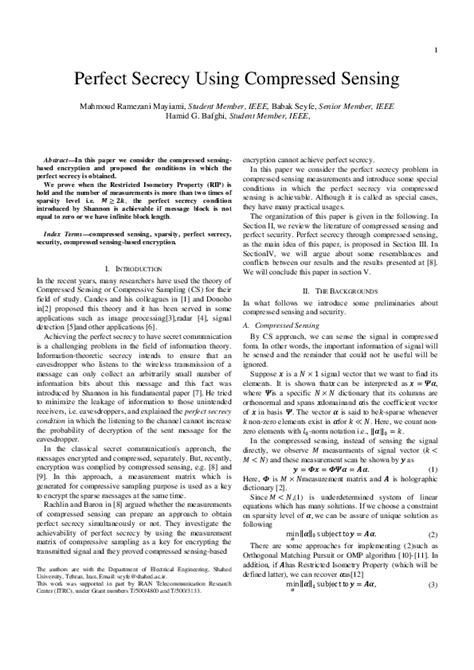Pdf Perfect Secrecy Using Compressed Sensing