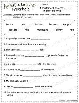 Figurative Language Hyperbole Idiom Simile Cards Worksheets Recording Pages
