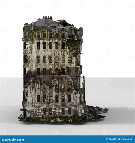 Partially Dilapidated Building On A White Background 3d Rendered Stock