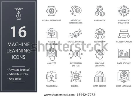 Machine Learning Icons Set Artificial Intelligence Stock Vector Royalty Free