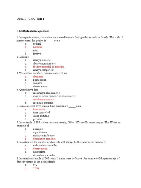 Quiz 1 Chap 1 Answer Pdf Statistics Categorical Variable
