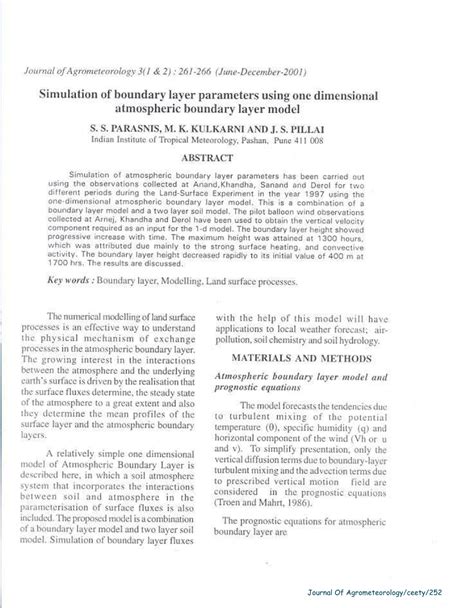 pdf simulation of boundary layer parameters using one dimensional