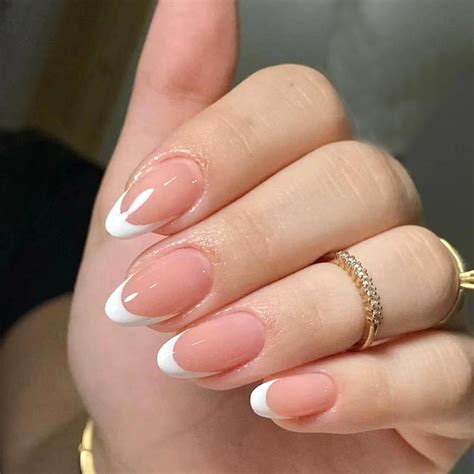 Generic Short Oval Nail Press On White French Tip False Nails With Glue