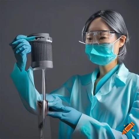 Young Female Asian Scientist With Gray Hair And Cyan Labcoat On Craiyon