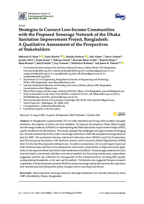 Pdf Strategies To Connect Low Income Communities With The Proposed Sewerage Network Of The