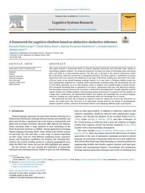 A Framework For Cognitive Chatbots Based On Abductiv 2023 Cognitive