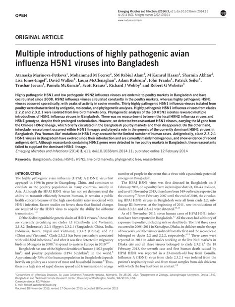 Pdf Multiple Introductions Of Highly Pathogenic Avian Influenza H5n1 Viruses Into Bangladesh