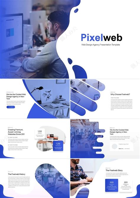 时尚简约蓝极欧美风公司简介商务报告项ppt模板免费下载 懒人办公