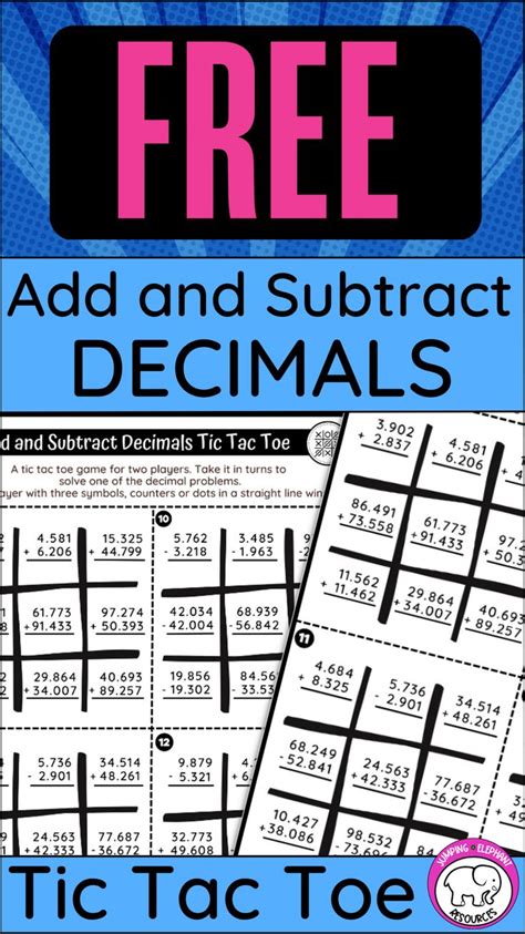 Free Add And Subtract Decimals Tic Tac Toe Games Worksheets