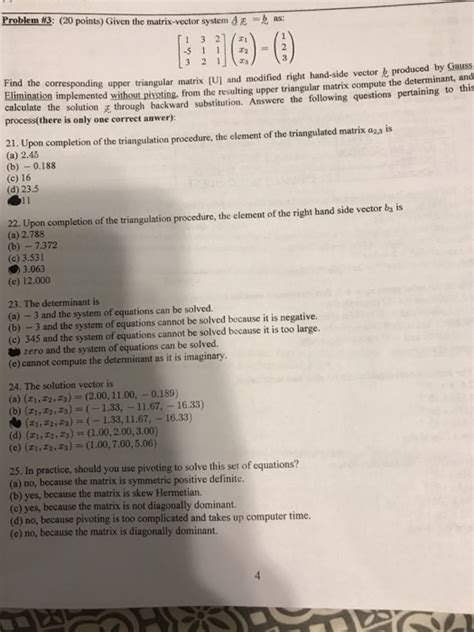Solved Problem Points Given The Matrix Vector Chegg
