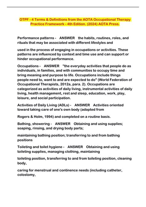 Otpf 4 Terms And Definitions From The Aota Occupational Therapy