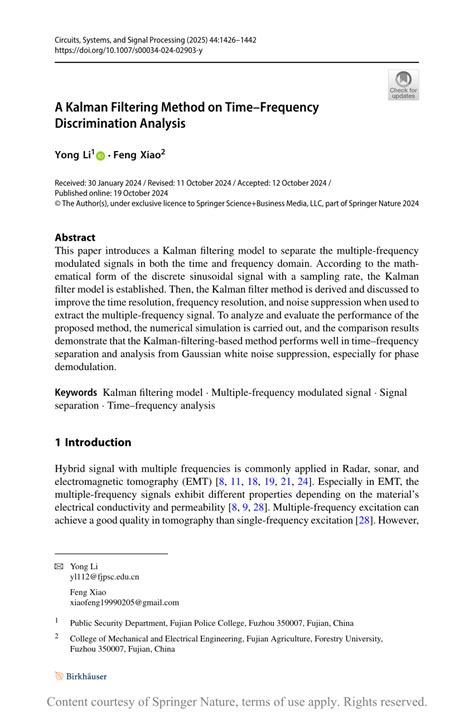 A Kalman Filtering Method On Timefrequency Discrimination Analysis