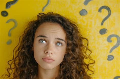 Premium Photo Young Girl With Question Mark On A Yellow Background Generative Ai